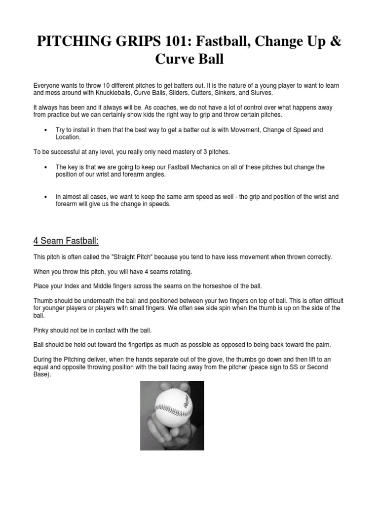 CF Pitching Pitching Grips 101 | PDF | Pitcher | Positions (Team Sports)