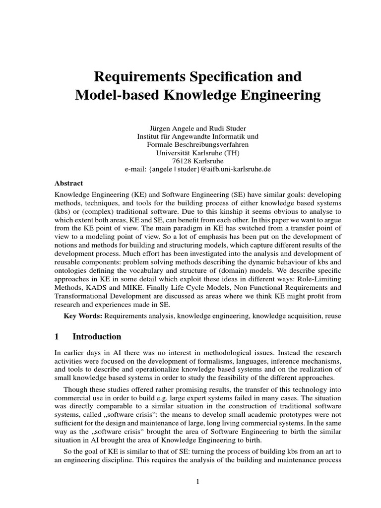 Requirements Specification and Model-Based Knowledge Engineering | PDF | Conceptual Model ...