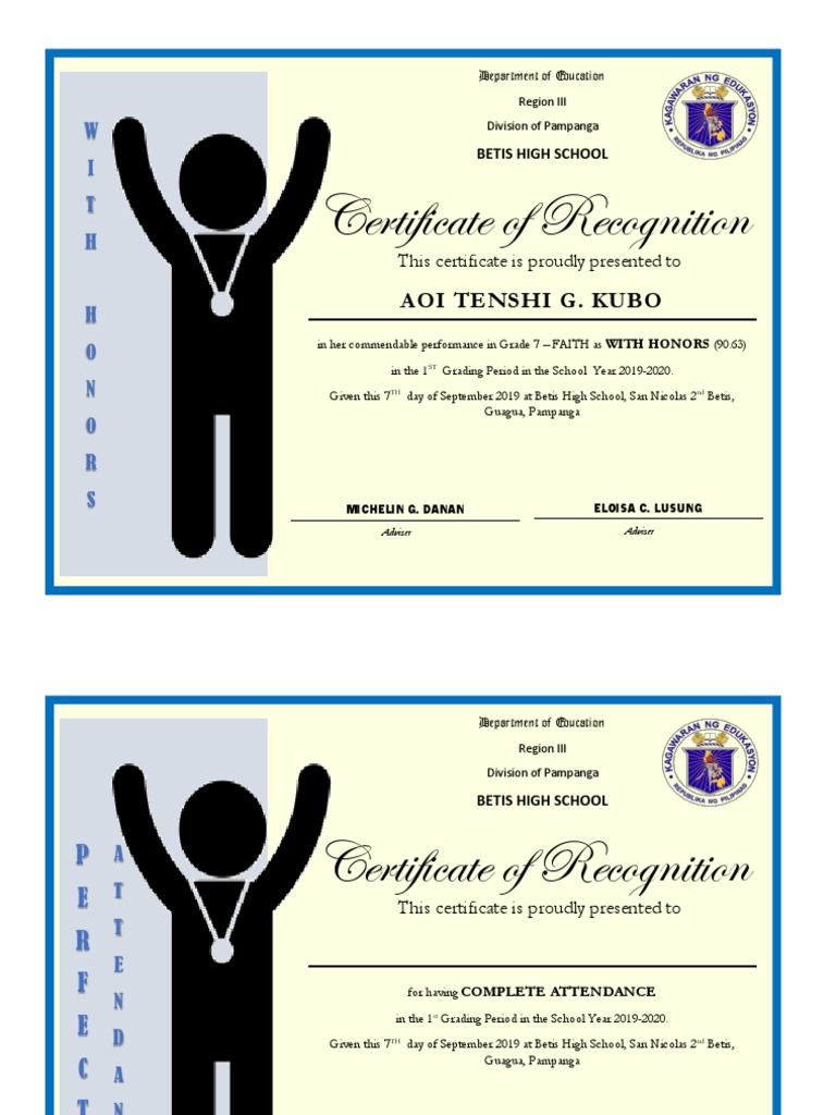 Certificate With Honors Annd Perfect Attendance | PDF