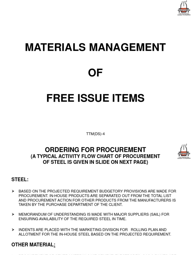 Materials Management OF Free Issue Items: TTM (DS) - 4 | Download Free ...