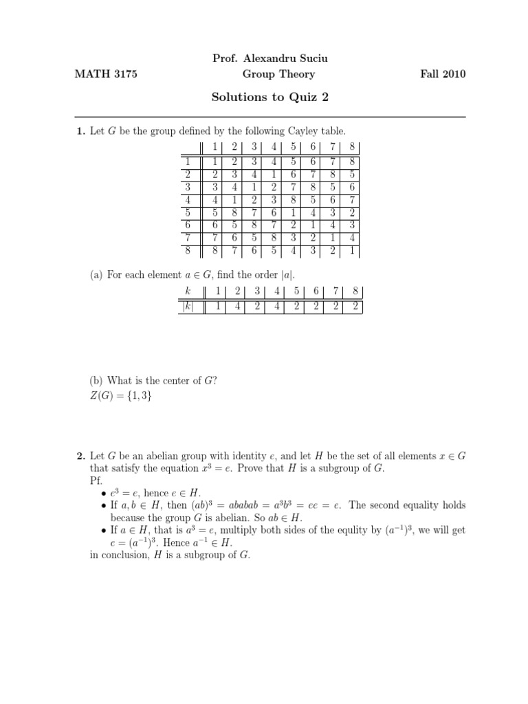 MATH3175 Fa10 Sol2 PDF | PDF | Group (Mathematics) | Group Theory