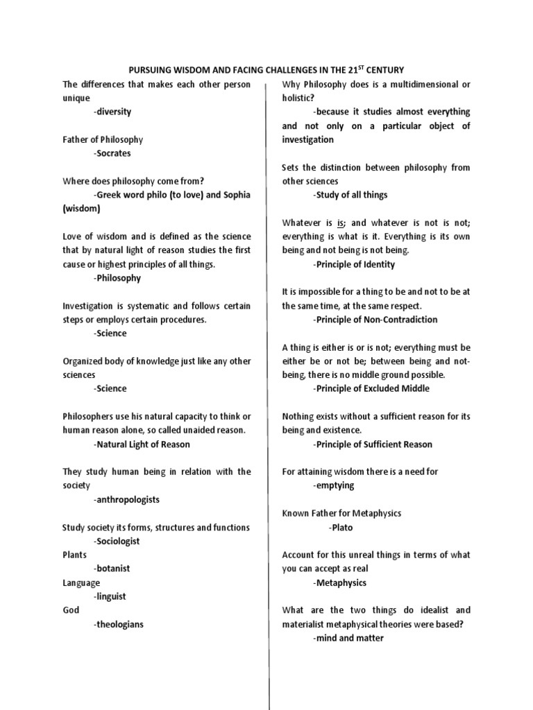 Philo Pursuing Wisdom and Facing Challenges in The 21ST Century | PDF | Epistemology | Reason
