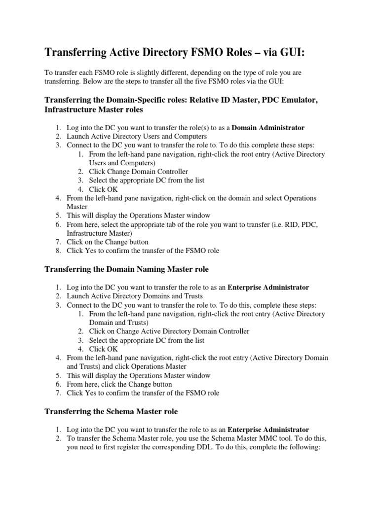 Transferring Active Directory FSMO Roles - Via GUI | PDF | Active ...