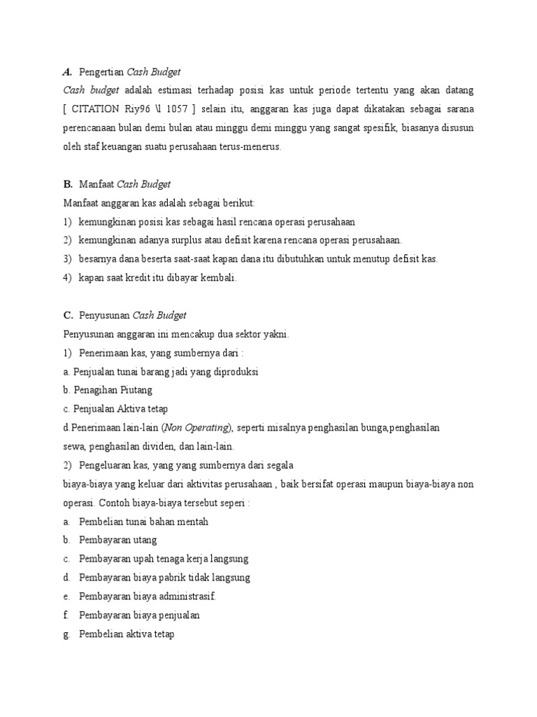 Pengertian dan Manfaat Cash Budget | PDF | Pengelolaan Keuangan & Uang