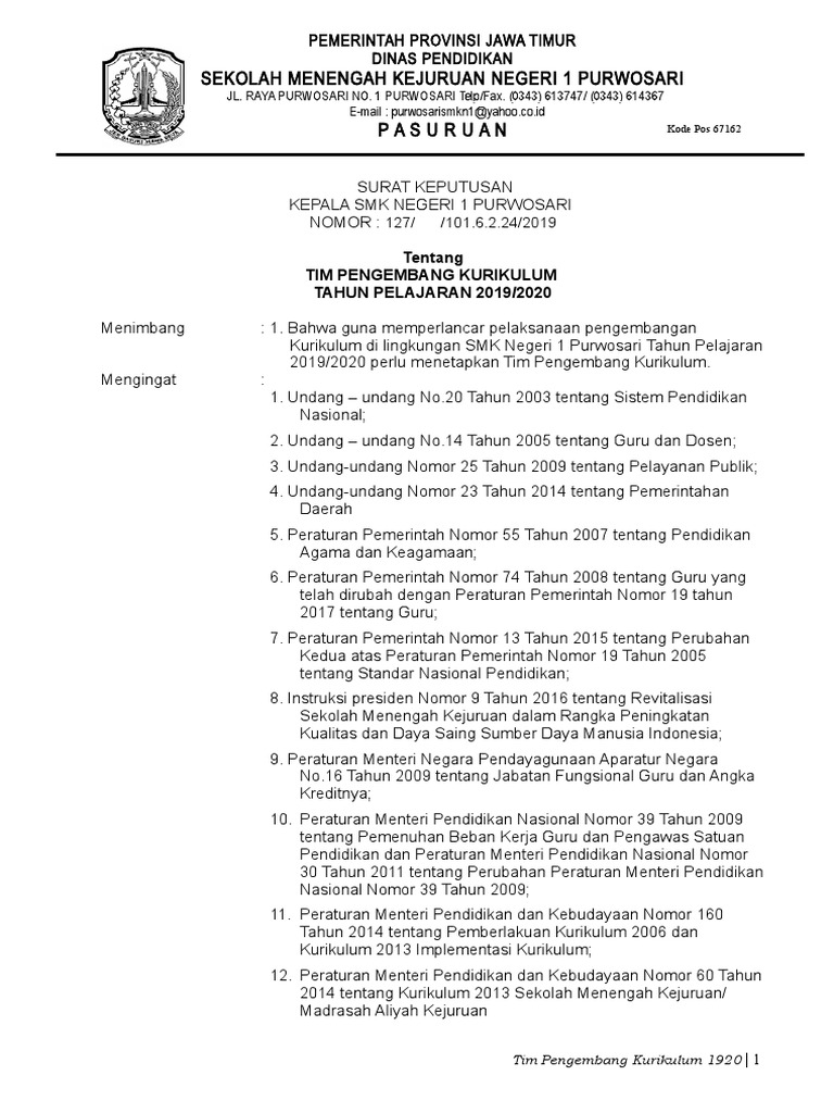 Konsideran SK Tim Pengembang KTSP | PDF