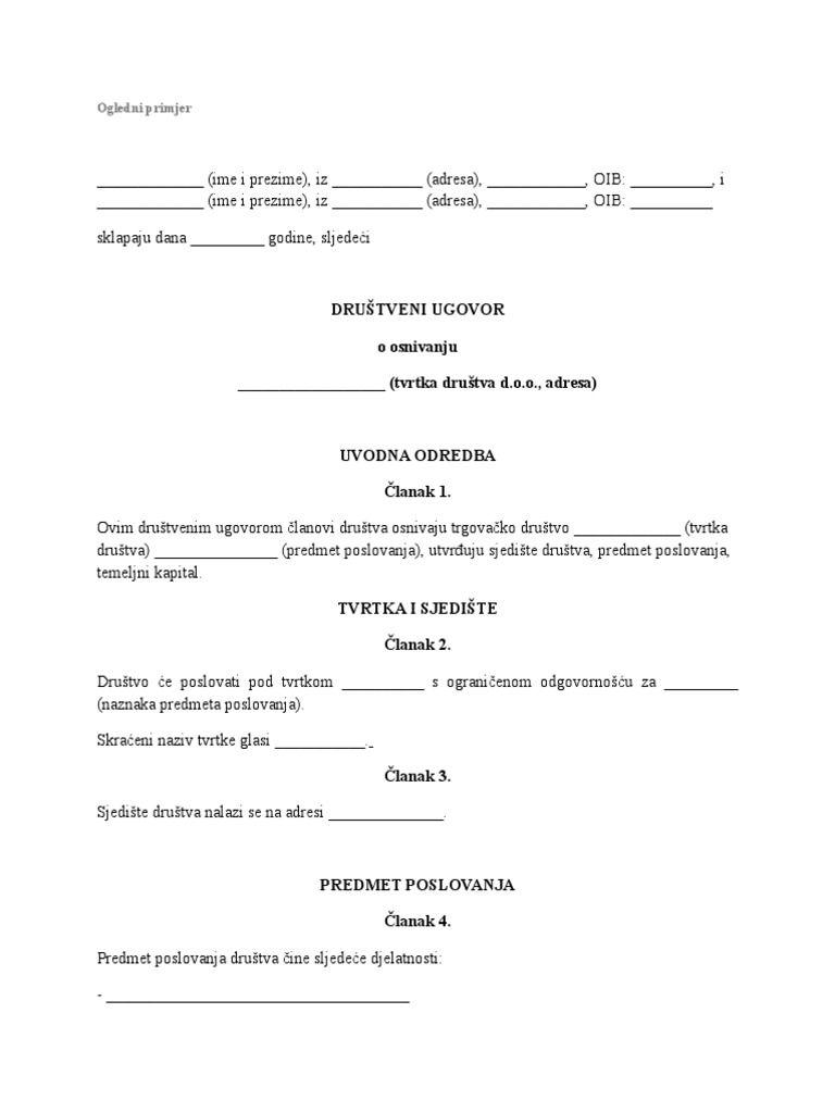 Primjer Društvenog Ugovora | PDF