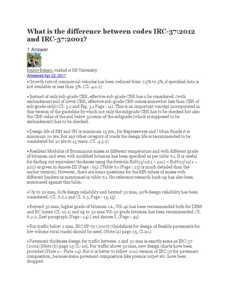 What Is The Difference Between Codes IRC 37-2001 & 2012 | PDF | Road Surface | Asphalt