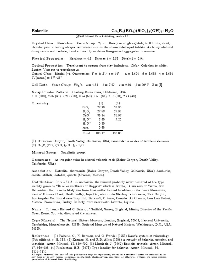 Bakerite | PDF | Mineralogy | Minerals