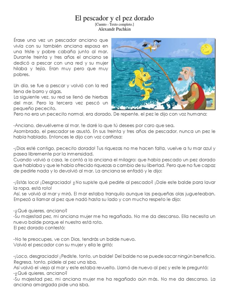 El pescador y el pez dorado: Cuento | PDF