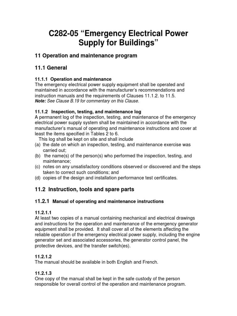 Maintenance of Emergency Power Systems: Procedures for Inspection ...