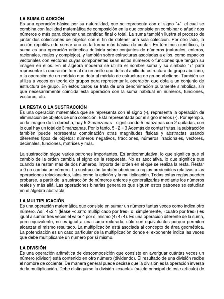 La Suma o Adición | PDF | División (Matemáticas) | Números