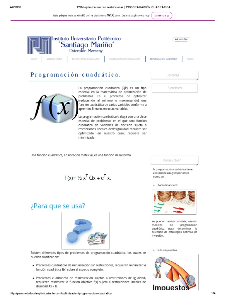 Programación Cuadrática.: ¿Para Que Se Usa? | PDF | Optimización ...