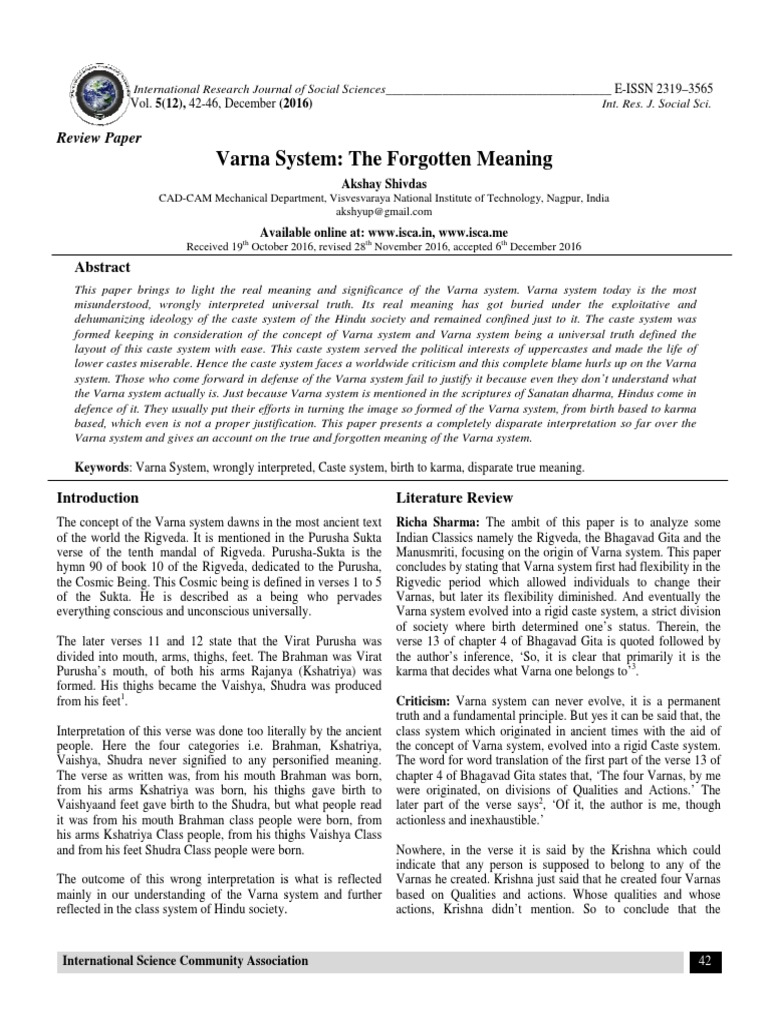 Varna System: The Forgotten Meaning Varna System: The Forgotten Meaning ...