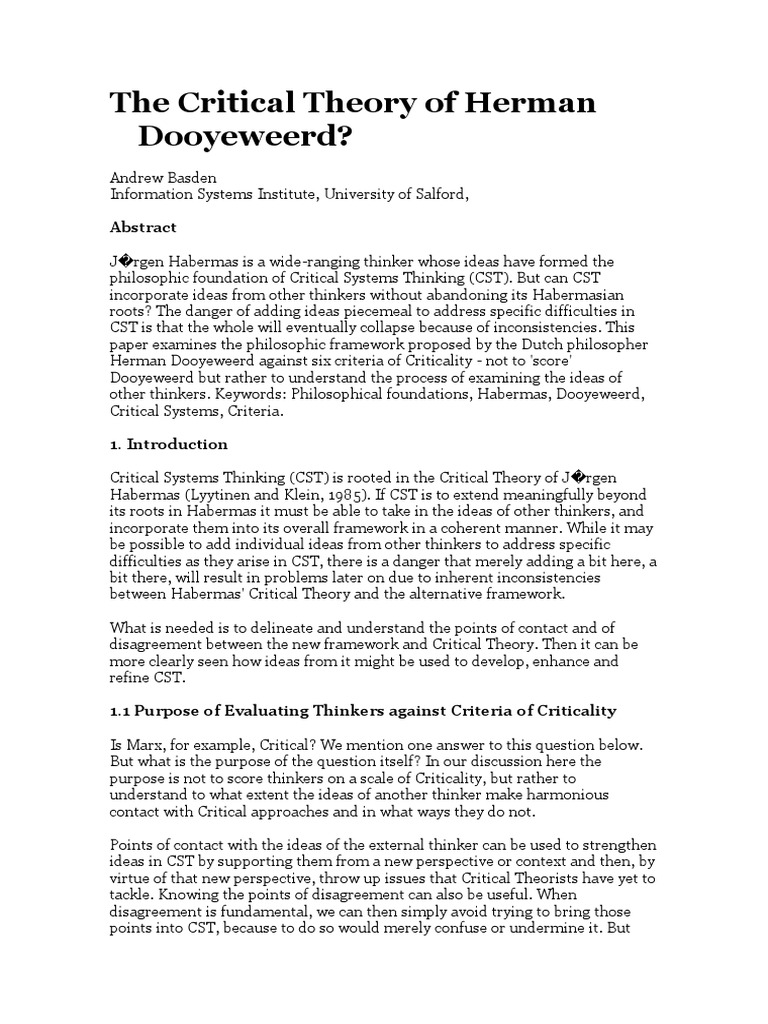 The Critical Theory of Herman Dooyeweerd | PDF | Critical Theory | Science