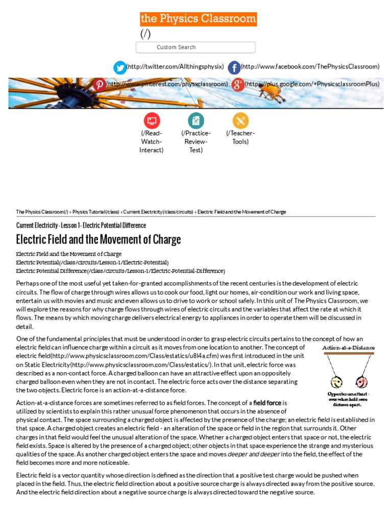Lesson 1 A Electric Field and The Movement of Charge | PDF | Potential ...