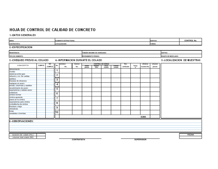Formato de Recepción de Colado de Concreto | PDF | Hormigón | Materiales de construcción