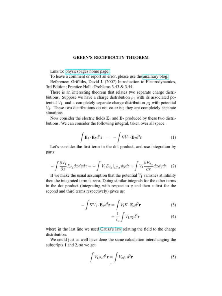 Green Reciprocity Theorem | PDF | Electric Charge | Electrical Conductor
