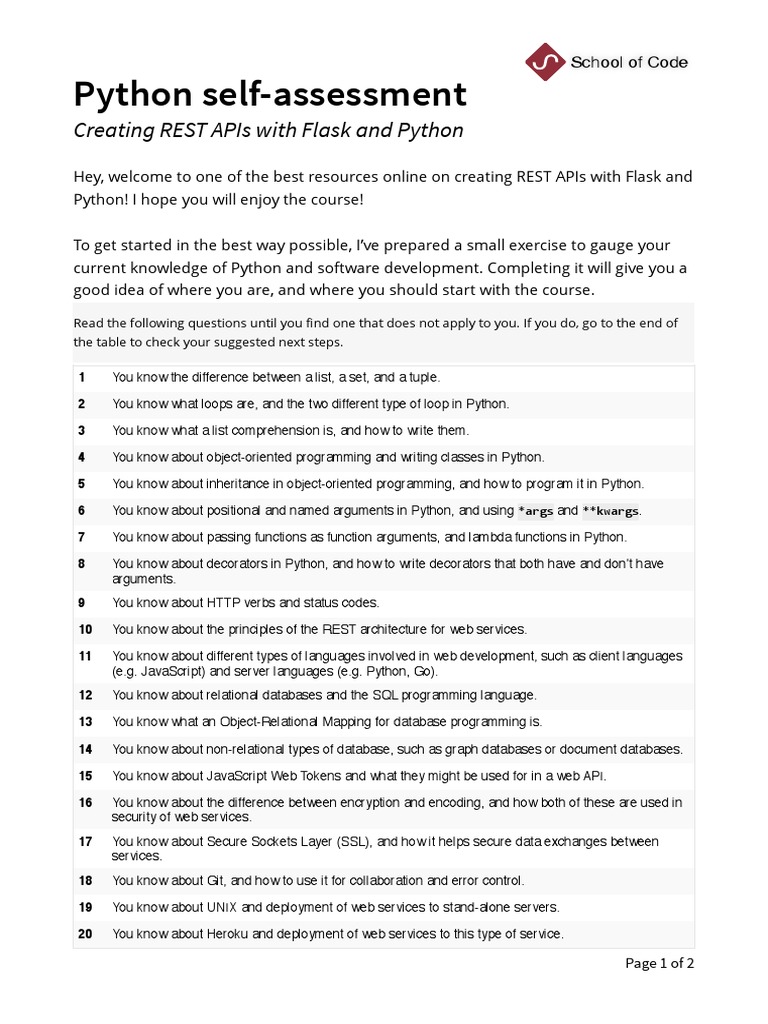 Python Self-Assessment: Creating Rest Apis With Flask and Python | PDF ...