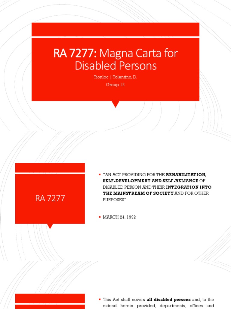 RA 7277: Magna Carta For Disabled Persons: Tionloc - Tolentino, D ...