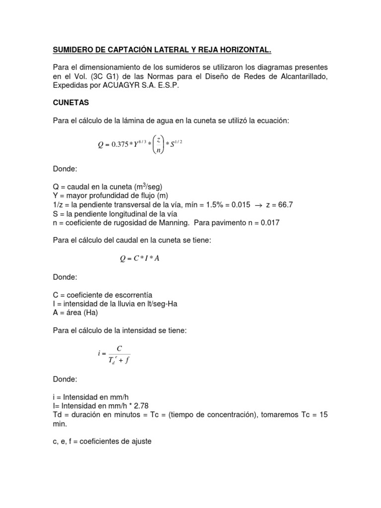 Sumidero de Captación Lateral y Reja Horizontal | PDF | Hidrología | Agua