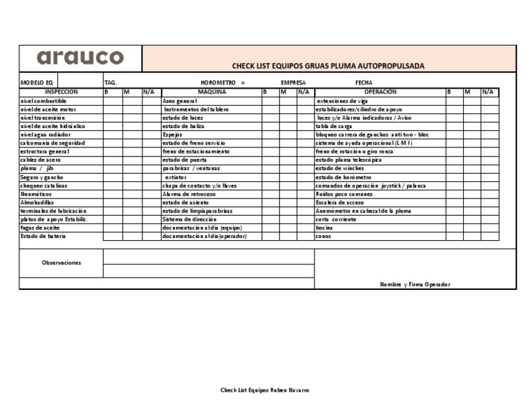Check Listo Equipos Rodantes | PDF | Transporte | Bienes manufacturados