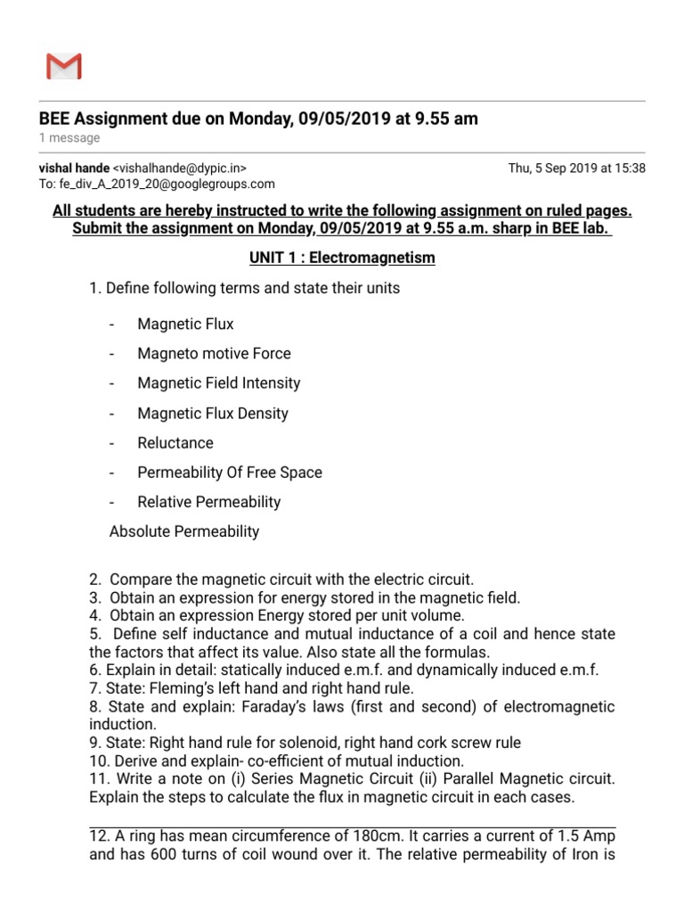 Bee Assignment | PDF | Inductance | Magnetic Field