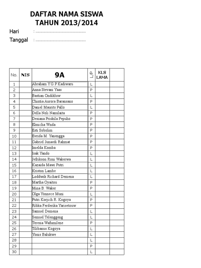 Contoh Absensi Siswa | PDF