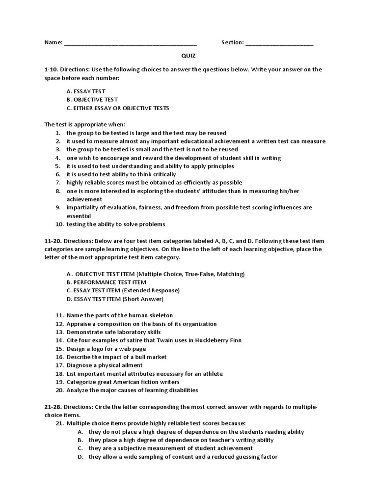 Quiz Assessment | PDF | Multiple Choice | Test (Assessment)