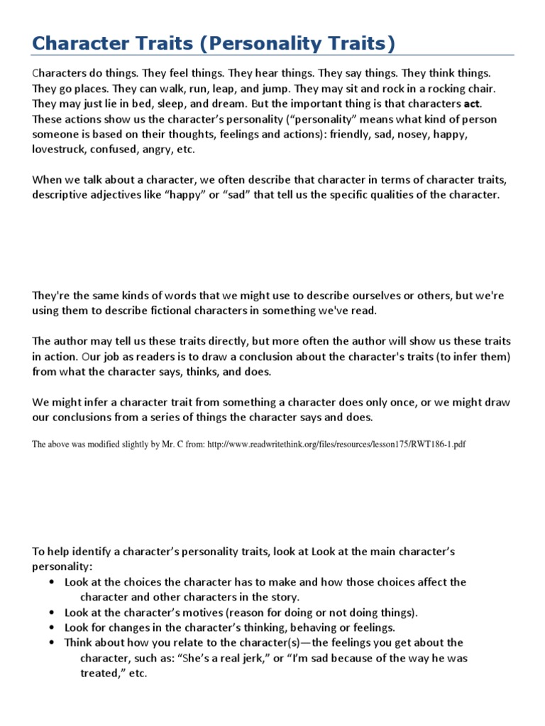 Character Personality Traits | PDF