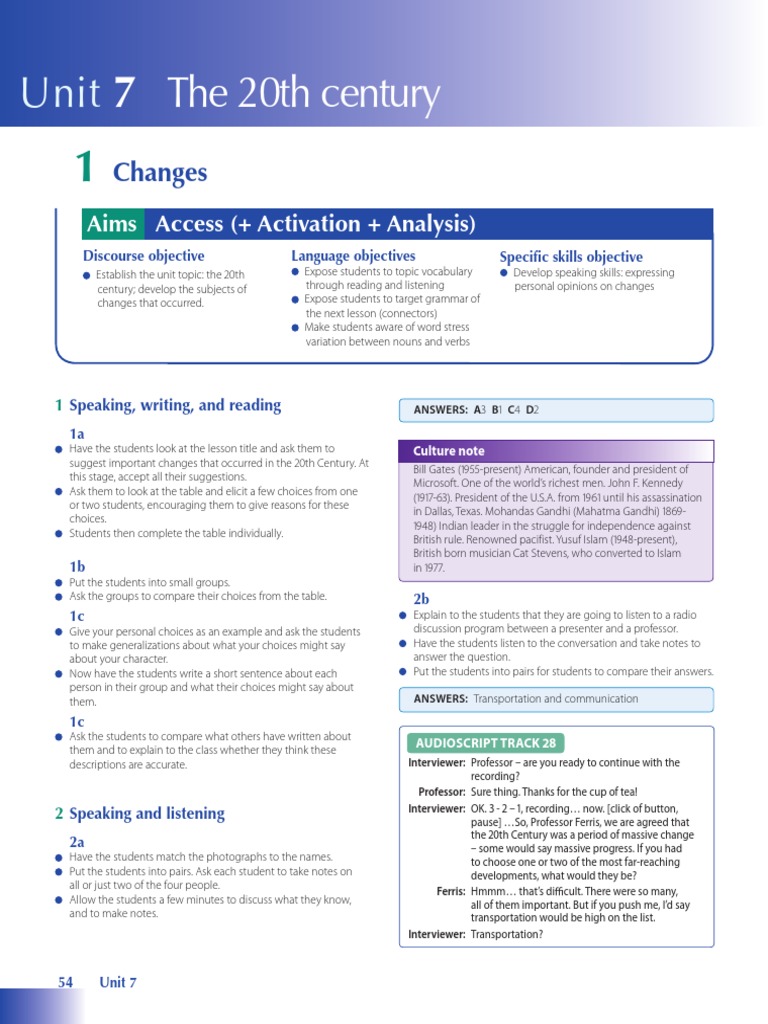 7 The 20th Century: Changes | PDF | Vocabulary | Learning