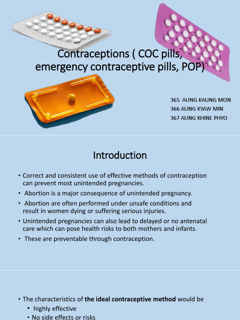 Contraceptions (COC Pills, Emergency Contraceptive Pills, POP) | PDF ...