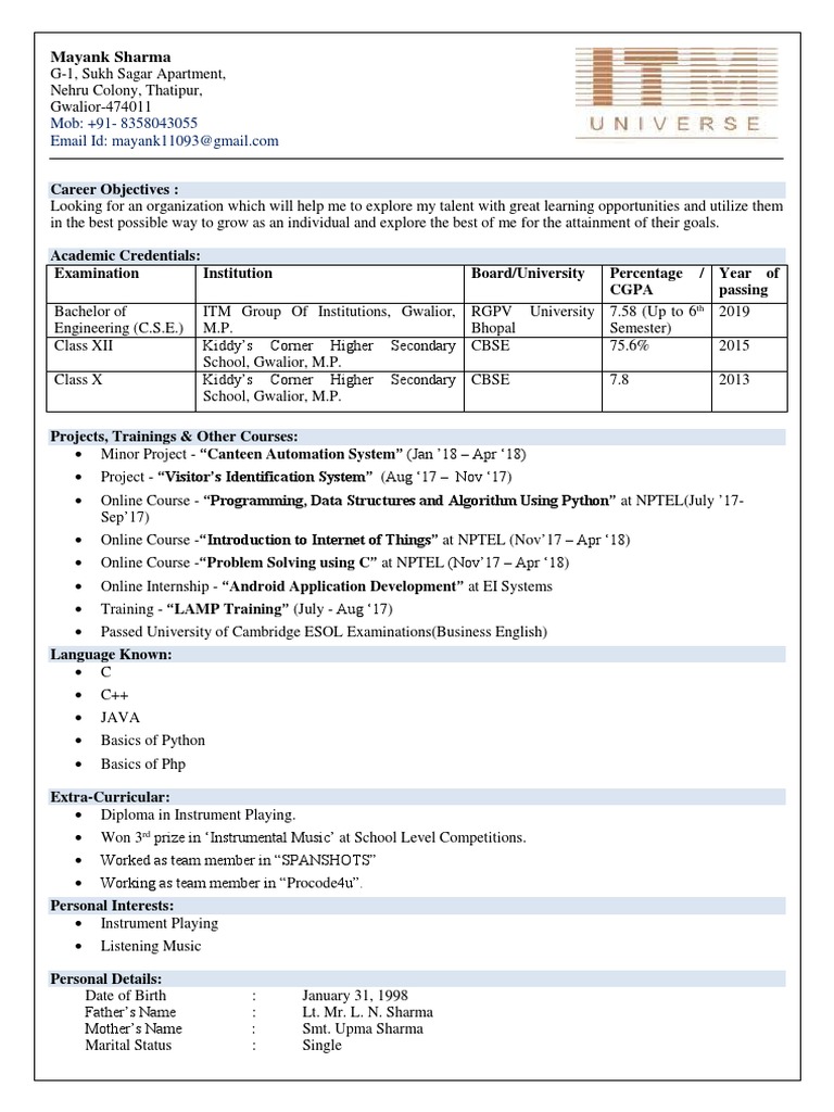Resume Mayank | PDF | Learning | Computing