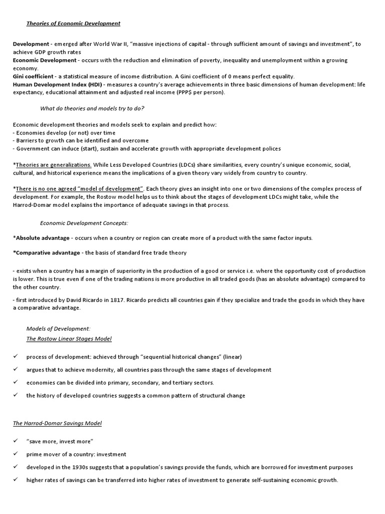 An Overview of Major Economic Development Theories and Models | PDF ...