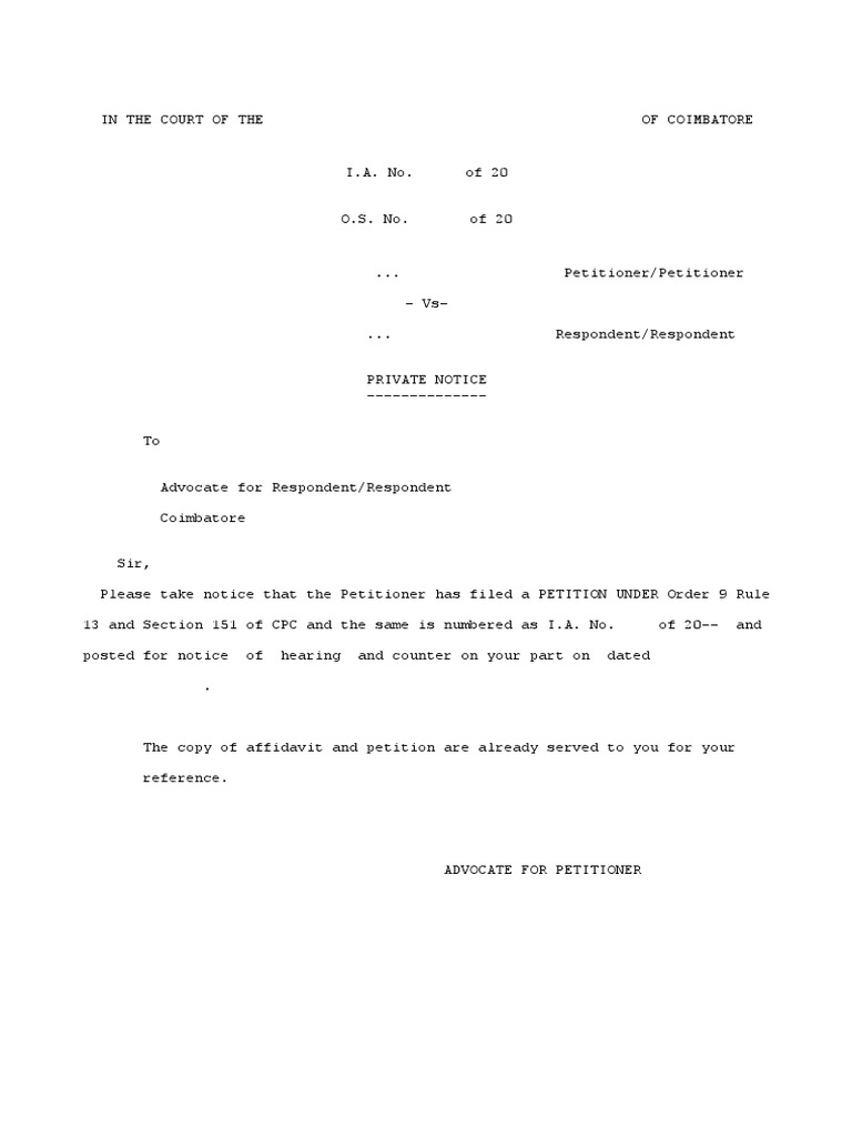 PRIVATE-NOTICE - On Filing IA and Informing About The Next Date of ...