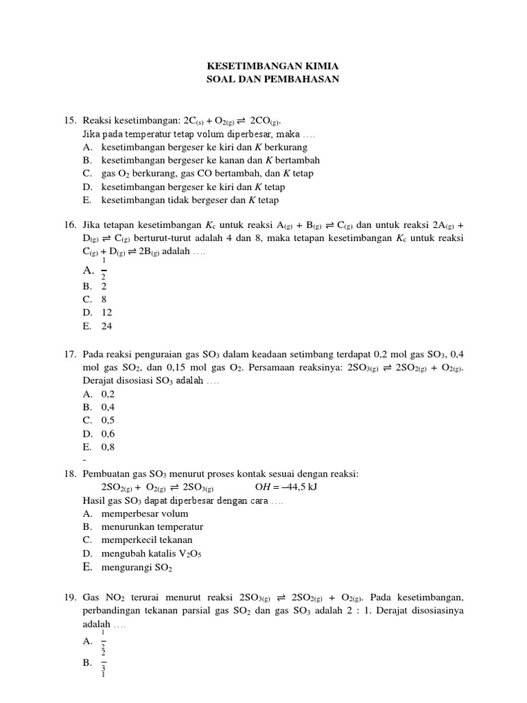Kesetimbangan Kimia Soal Dan Pembahasan | PDF