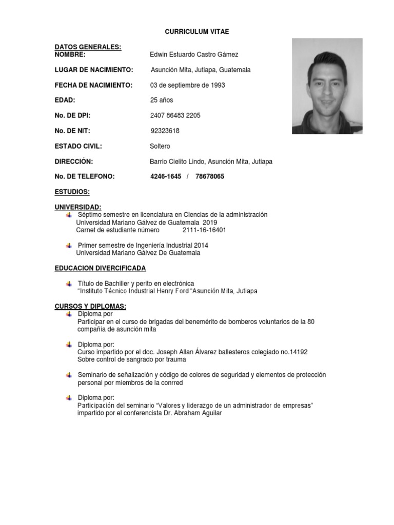 Curriculum Edwin | PDF | Guatemala | Ingeniería