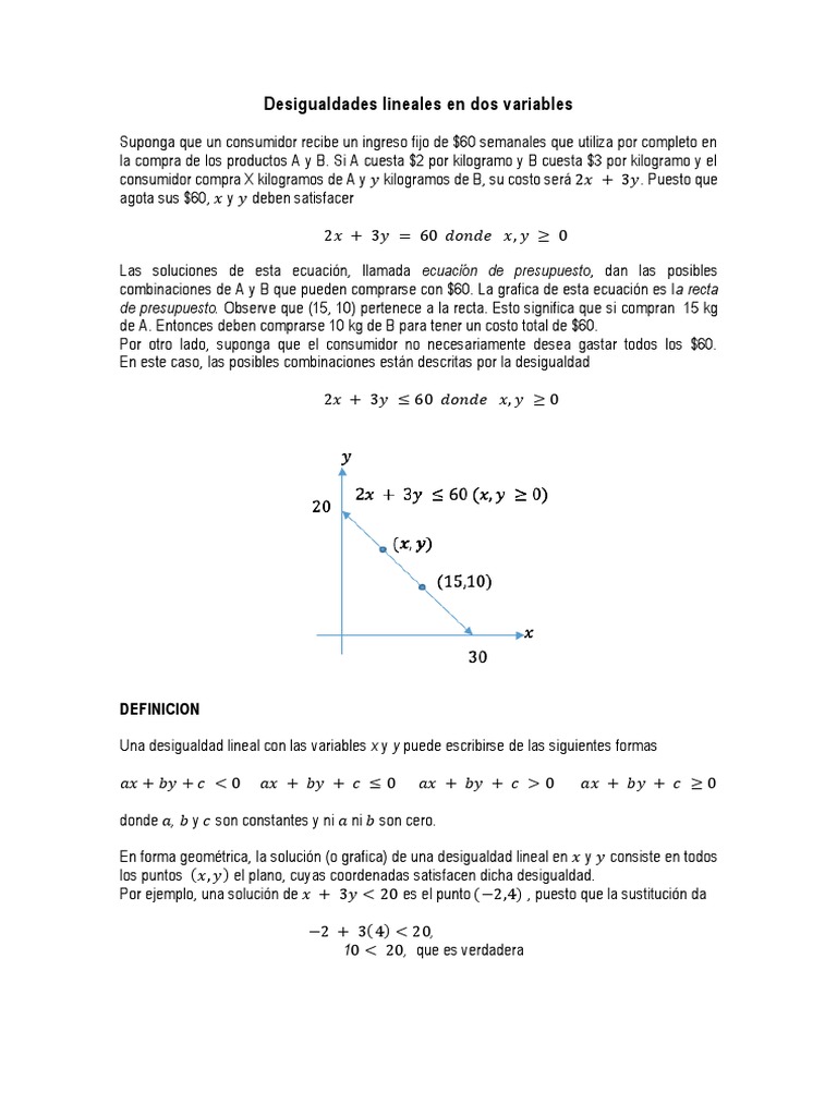 Desigualdades Lineales en Dos Variables | PDF | Programación lineal | Desigualdad (Matemáticas)