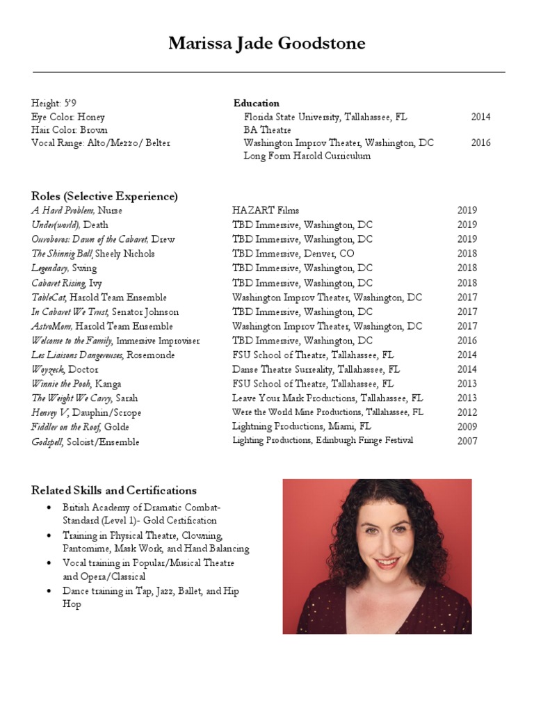 Marissa Jade Goodstone: Theatre Resume | PDF | Improvisational Theatre ...