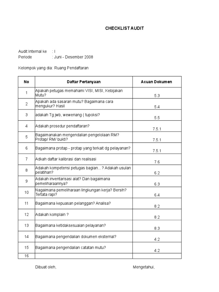 Contoh Checklist | PDF
