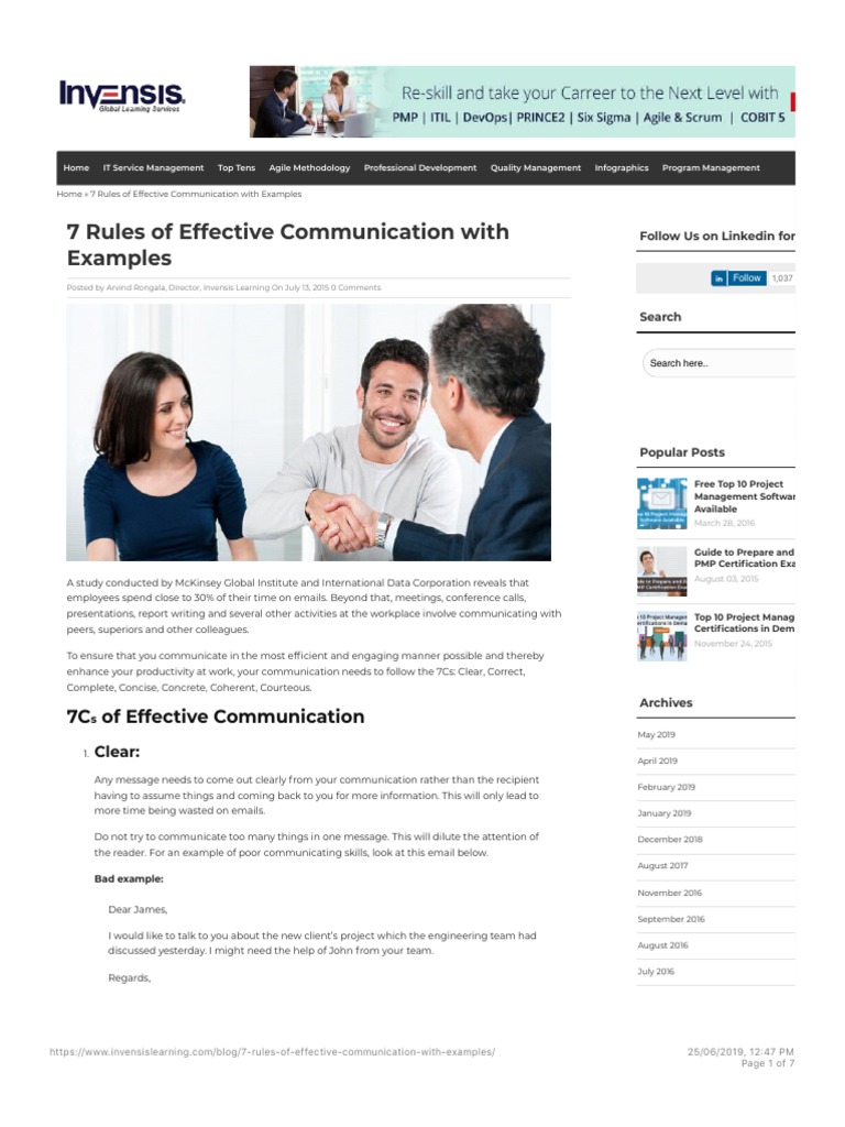 7 Rules of Effective Communication With Examples - Invensis Learning ...