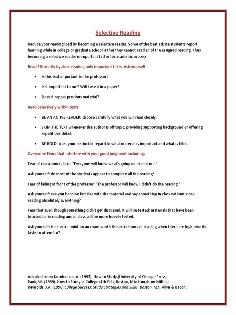Selective Reading PDF | PDF | Career & Growth | Self-Improvement