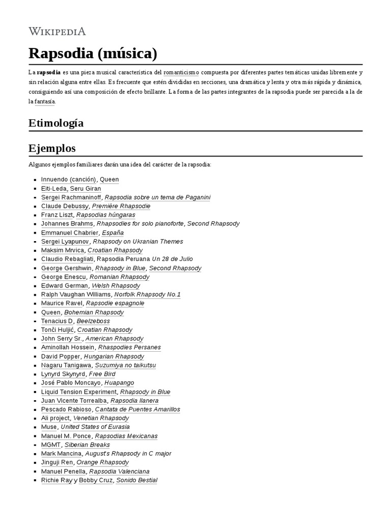 Rapsodia (Música) | PDF | Música clásica | Composiciones Musicales