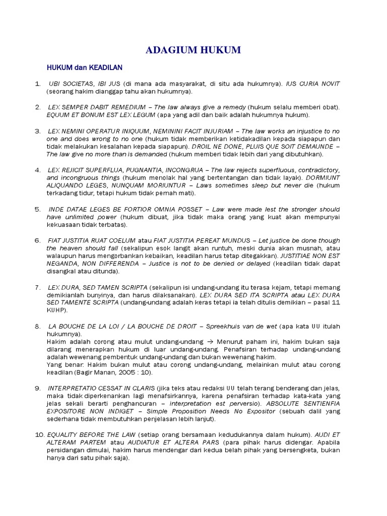 100 Adagium Hukum dan Maknanya | PDF | Hukum