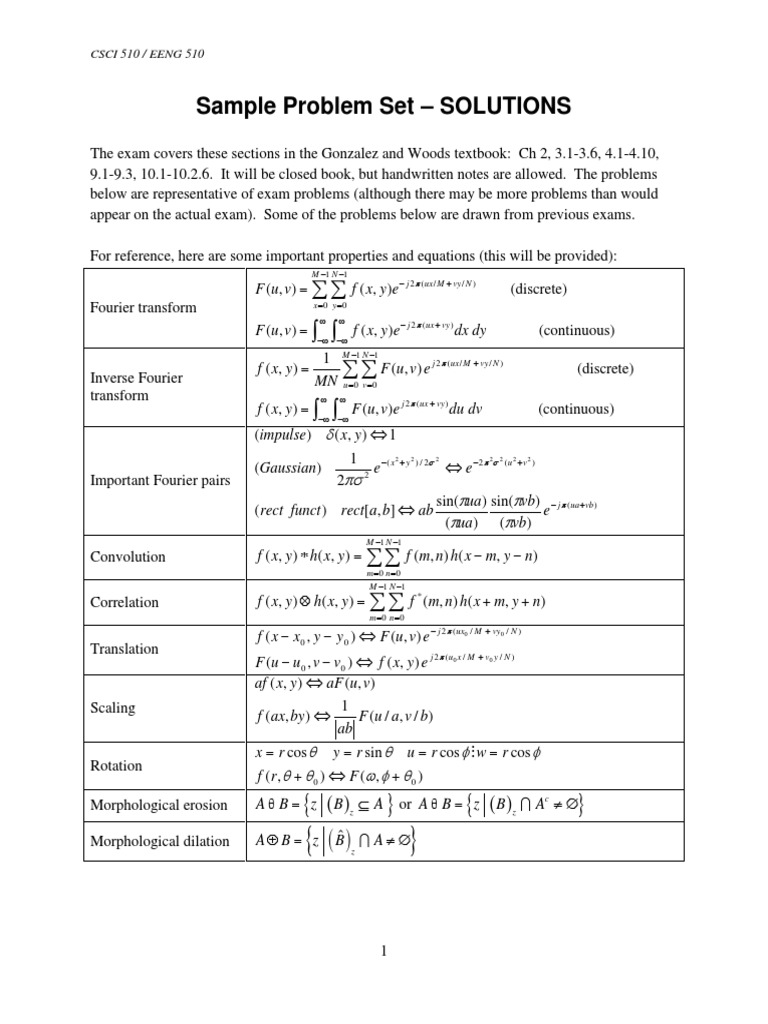 Sample Problem Set - SOLUTIONS: Fuv Fxye | PDF | Pixel | Fourier Transform