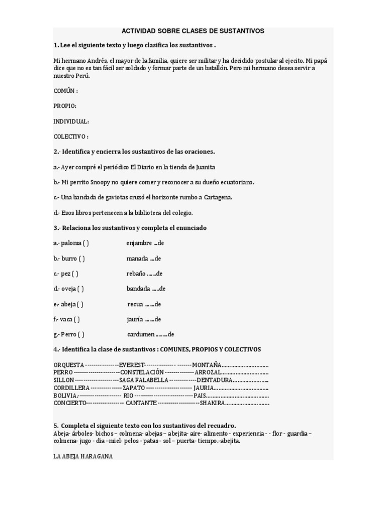 Actividades de clasificación de sustantivos | PDF | Alimentos