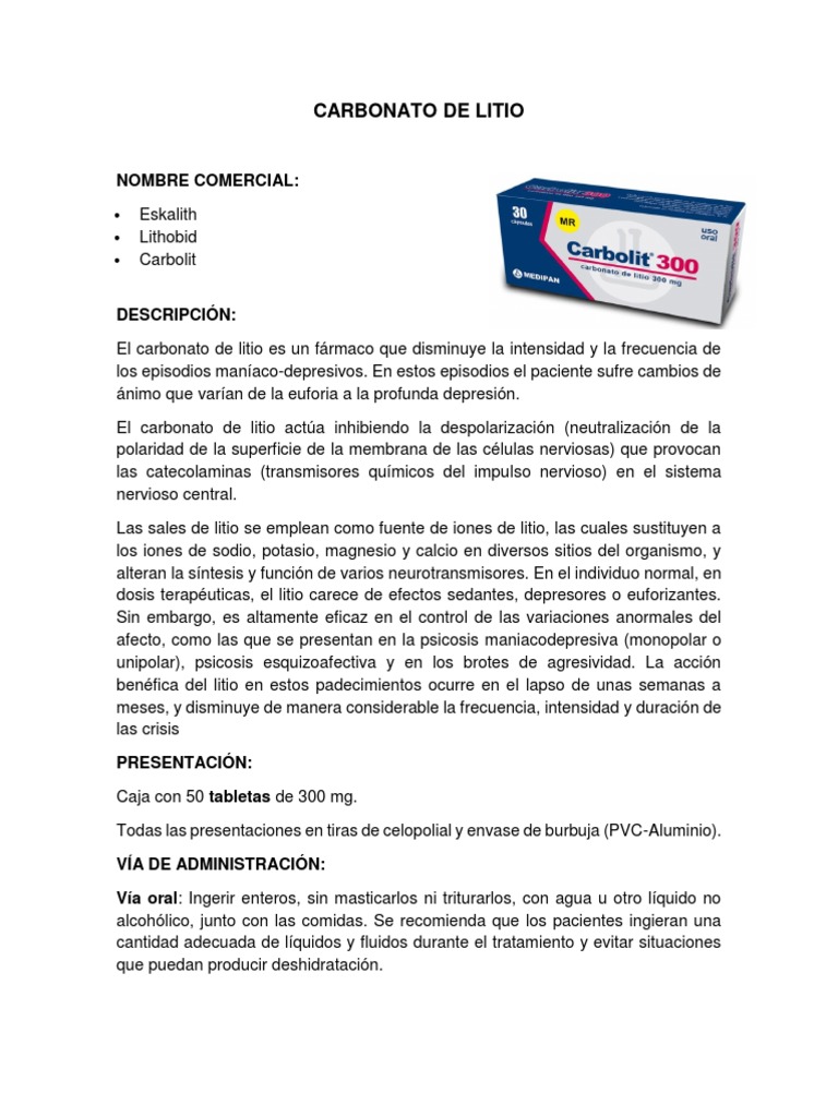 Carbonato de Litio: Usos y Mecanismo | PDF | Desorden bipolar ...