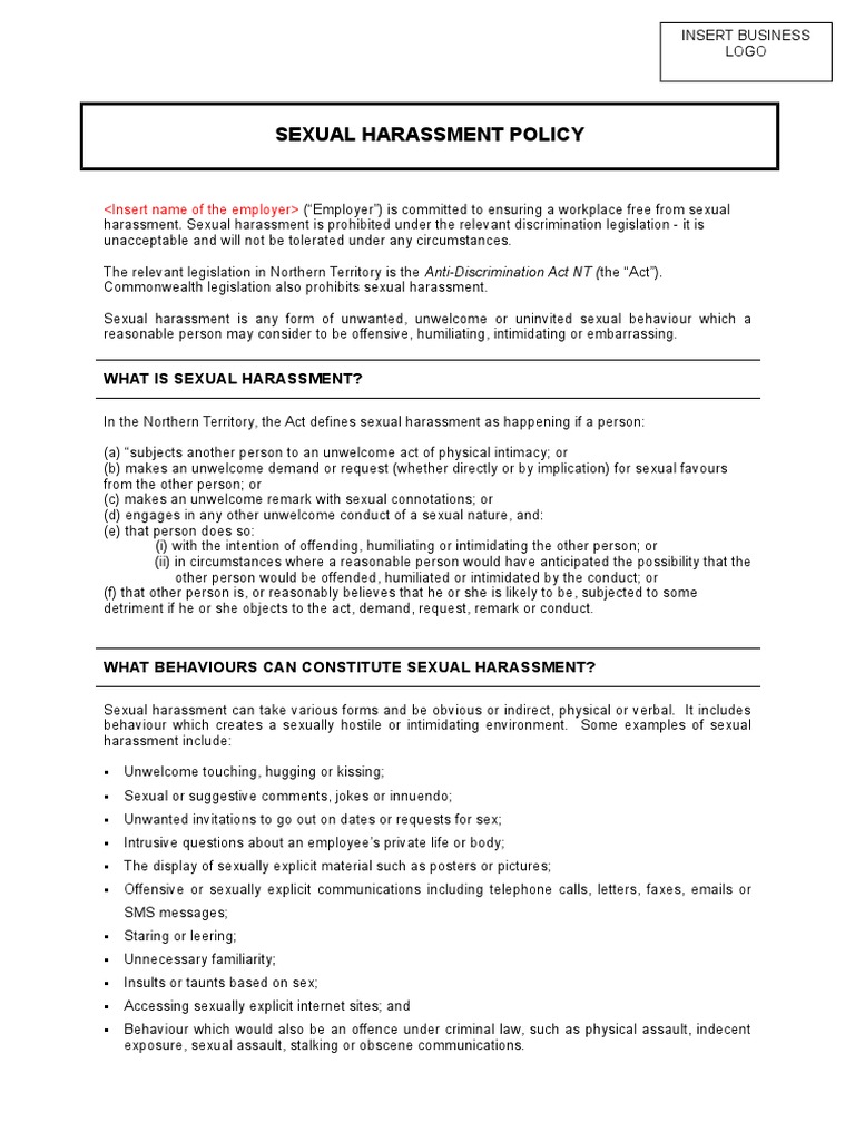 Amended Sexual Harassment Policy With NT Legislation | PDF | Sexual ...