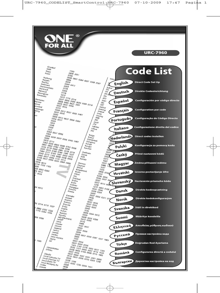 Urc Code List | PDF | Dvd | Display Technology