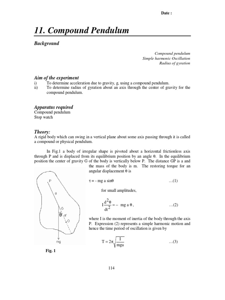 Compound Pendulum Time Period Experiment | PDF | Rotation Around A Fixed Axis | Pendulum