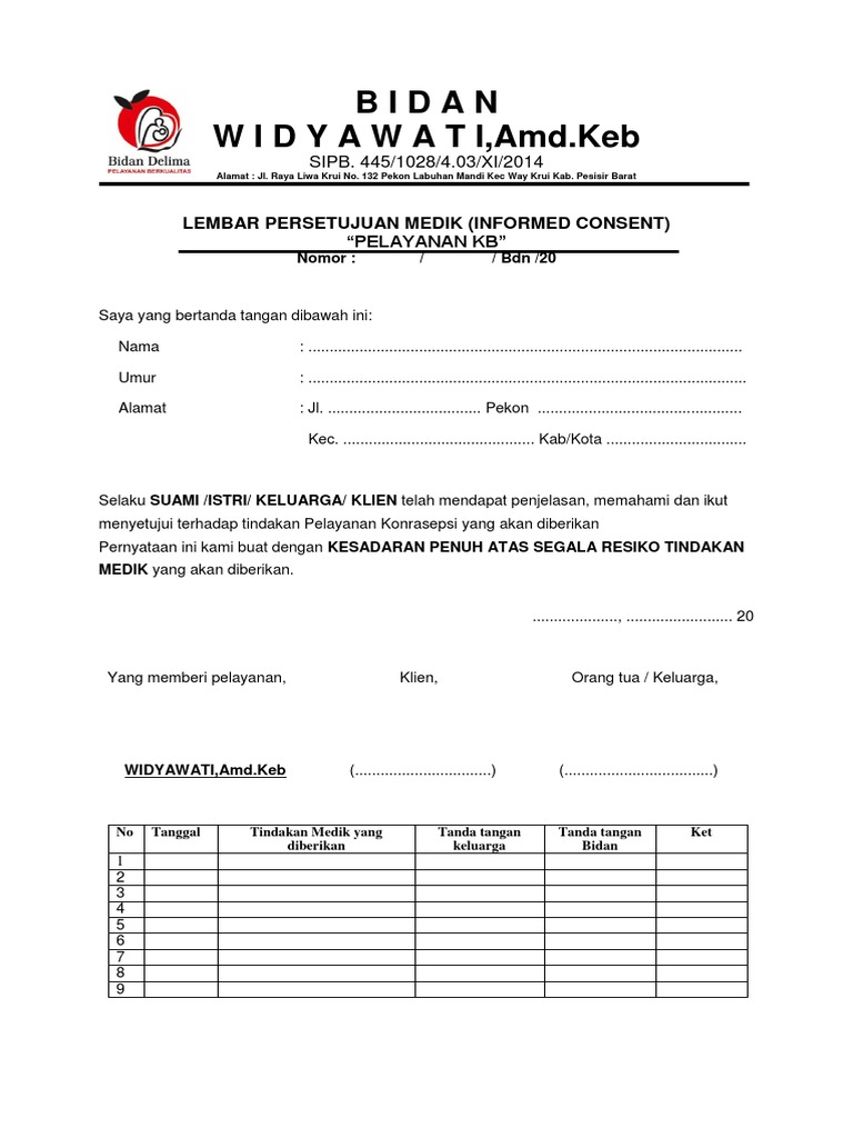 Contoh Informed Consent Pelayanan KB | PDF | Hukum